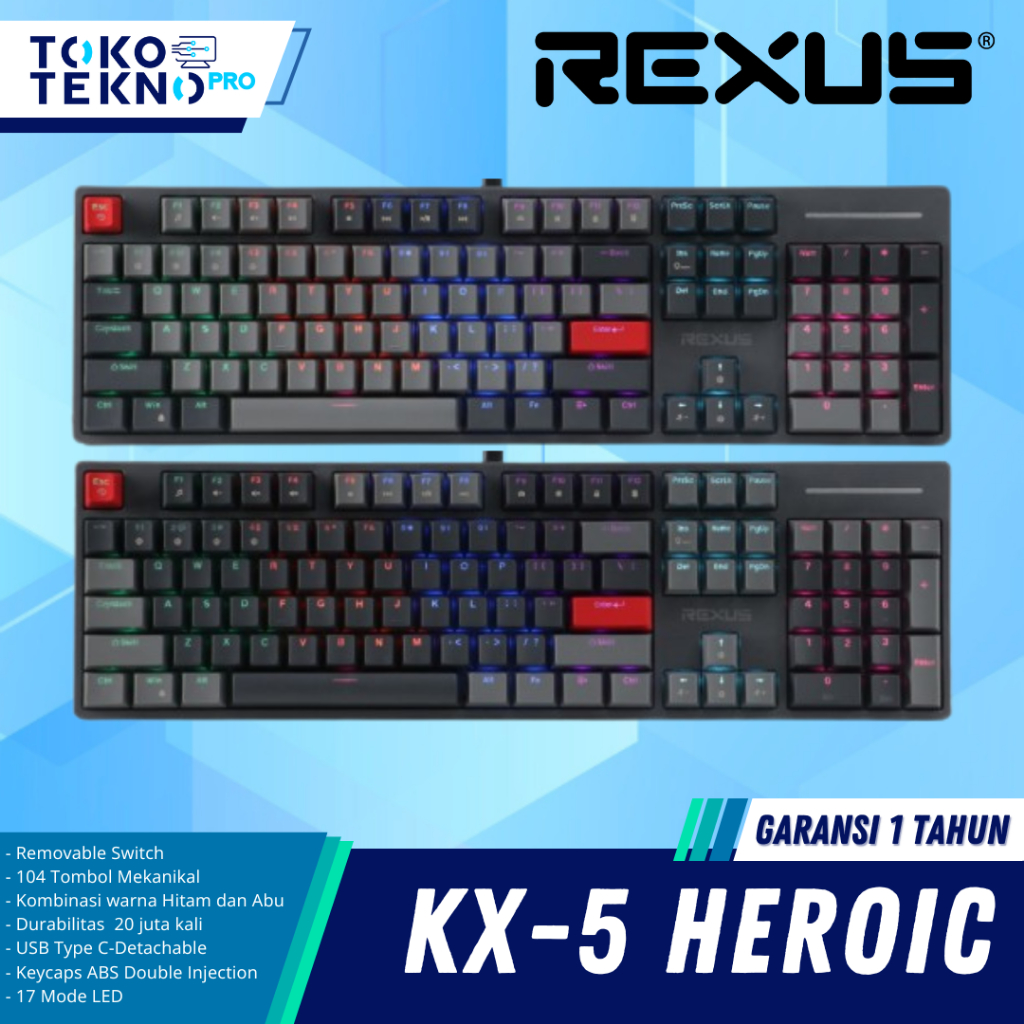 Jual Rexus Heroic KX5 / KX-5 RGB Mechanical Gaming Keyboard Fullsize | Shopee Indonesia