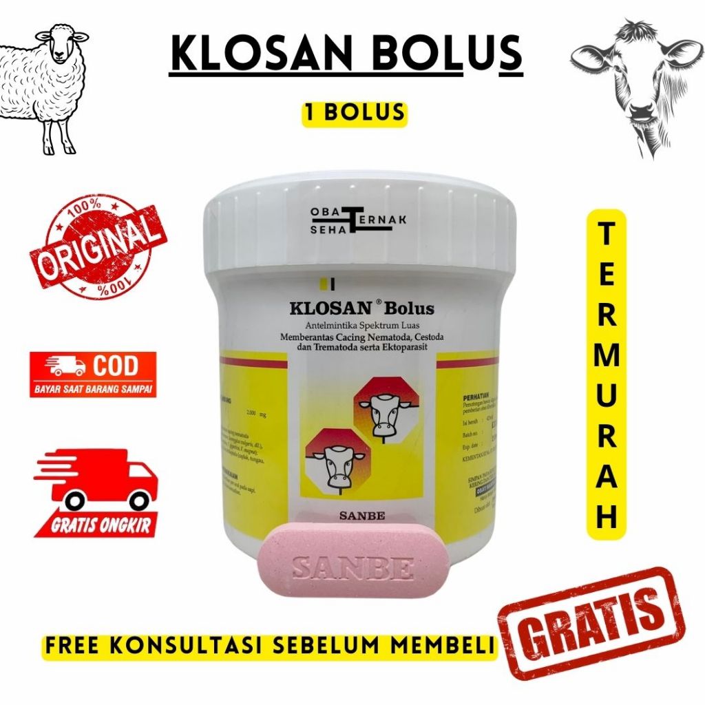 Jual (ECERAN/PER-BOLUS) KLOSAN BOLUS - SANBE Obat Cacing Spektrum Luas ...