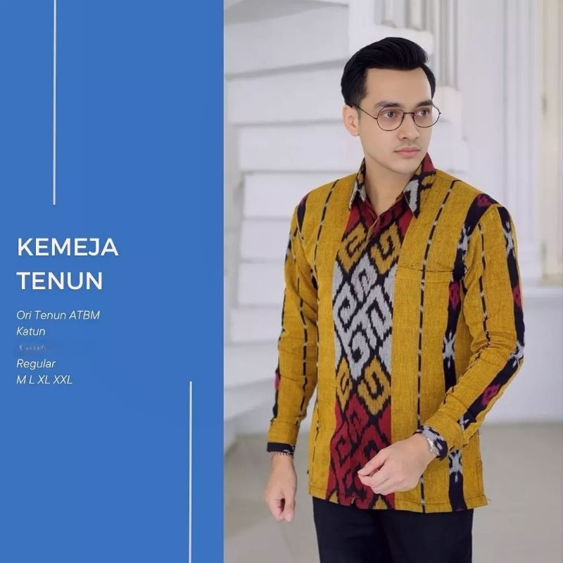 Jual Baju kemeja tenun pria motif toraja warna kuning lengan panjang ...