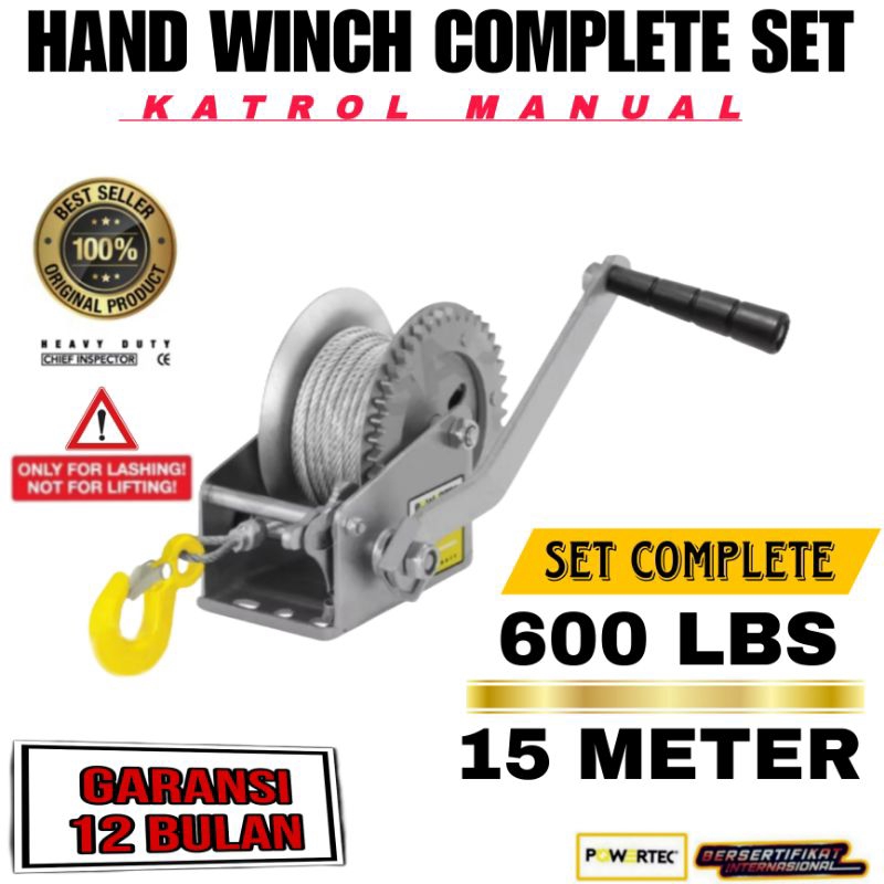 Jual HAND WINCH / KATROL MANUAL POWERTEC 600LBS / 250KG X 15 M ...