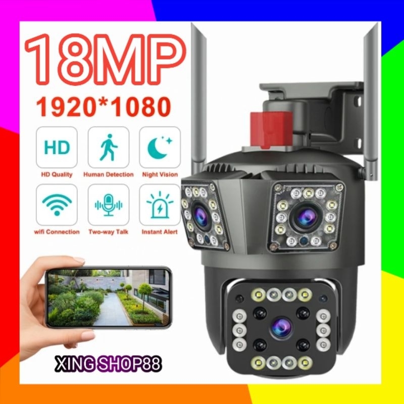 Jual NEW IP CAMERA V380 PRO OUTDOOR THREE SCREEN CCTV PTZ 18MP CAMERA ...