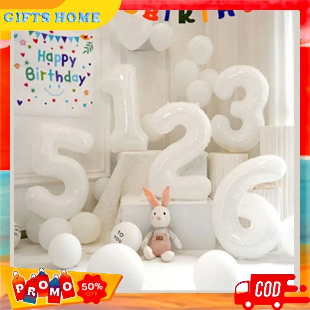 Jual Balon Foil Angka 0-9 Warna Putih Ukuran Large 80Cm 32Inch (1Pcs ...