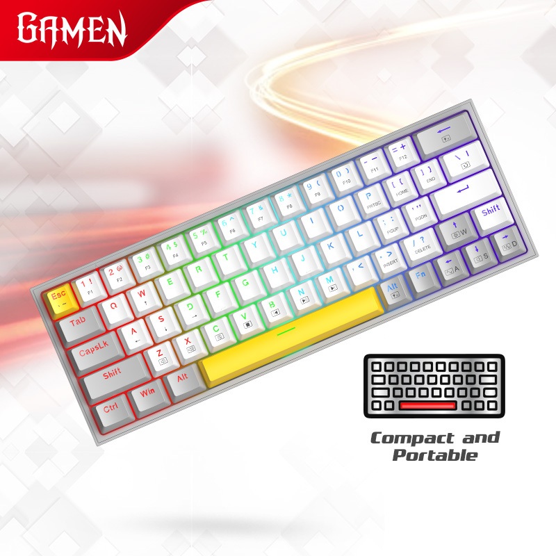 Jual GAMEN Titan 5 White Keyboard Gaming Mechanical 60% Layout RGB ...