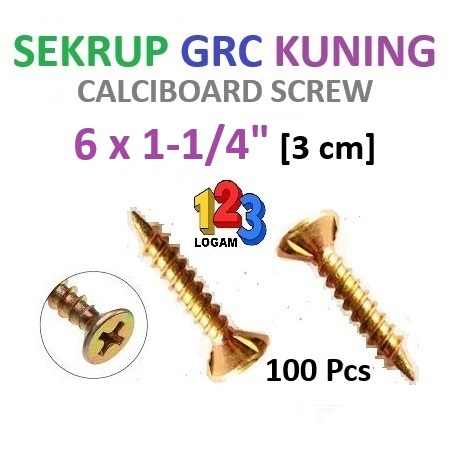 Jual 100 Pcs #6x1-1/4" Sekrup Baut GRC Kalsiboard / Calciboard Kuning 3 ...
