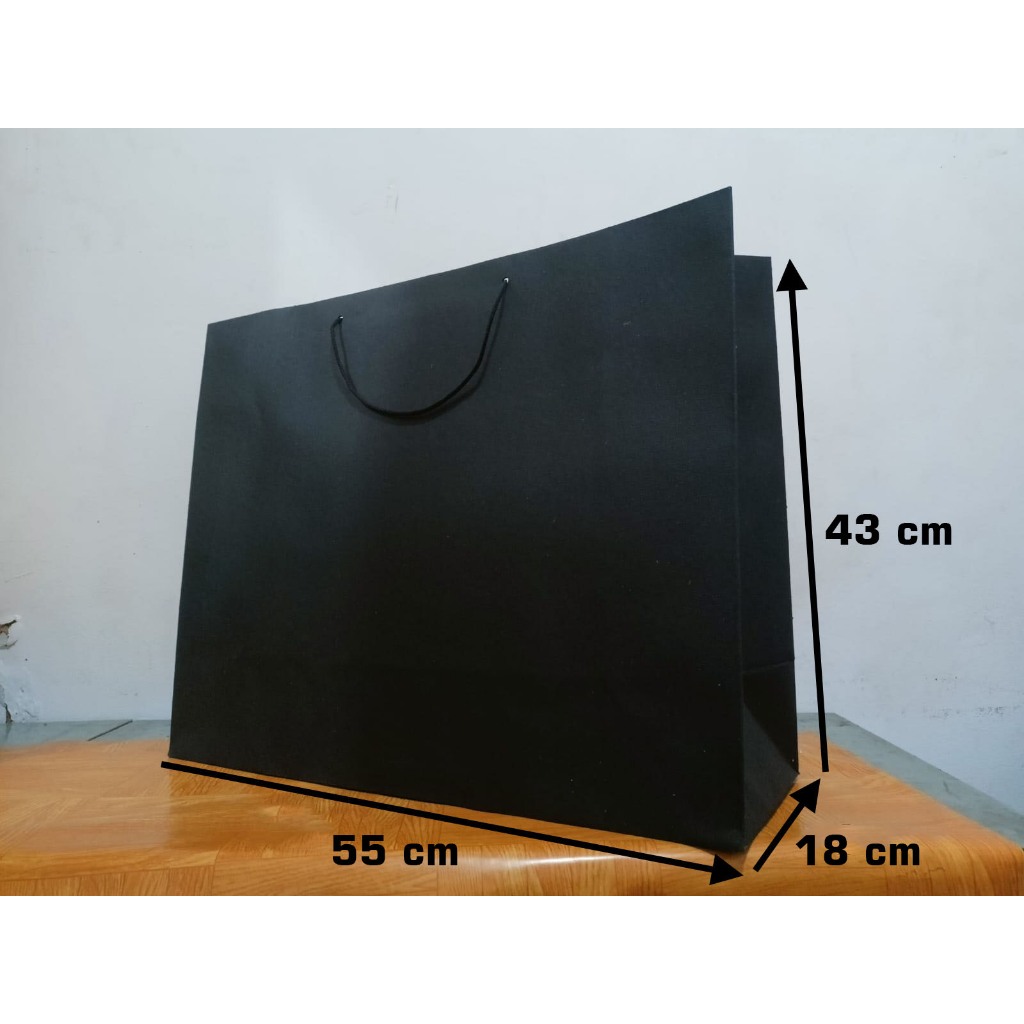 Jual Paper Bag Jemani - (Hitam Polos 210 gr ) - (ukuran: 55cm x 18cm x ...