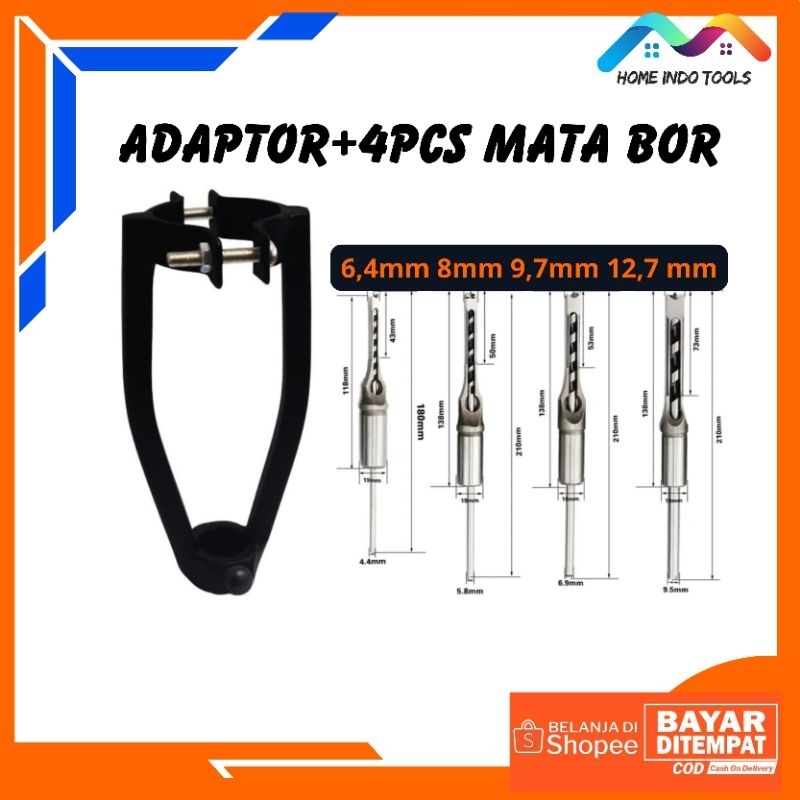 Jual PAKET SET LENGKAP ADAPTOR +MATA BOR 4PCS UKURAN 6,4MM-8MM-9,7MM ...