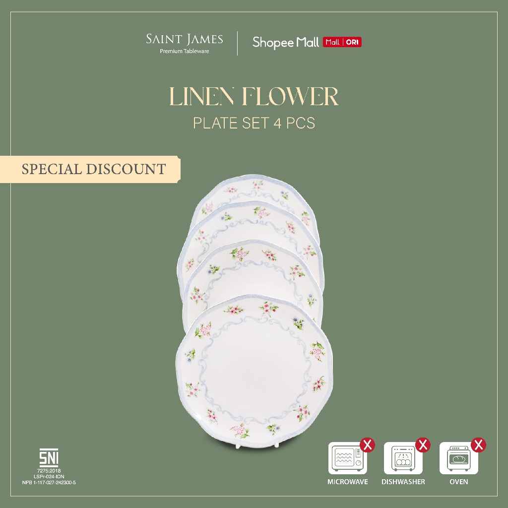 Jual Saint James Plate Set Linen Flower - Set Piring 4 Pcs | Shopee ...