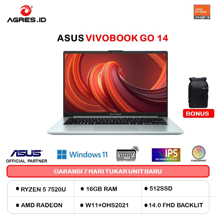 Jual ASUS VIVOBOOK GO 14 E1404FA RYZEN 5 7520U 16GB 512GB W11+OHS 14 ...