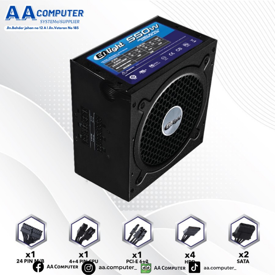 Jual Power Supply Enlight 550Watt Black Silver 80+ Bronze | Shopee ...