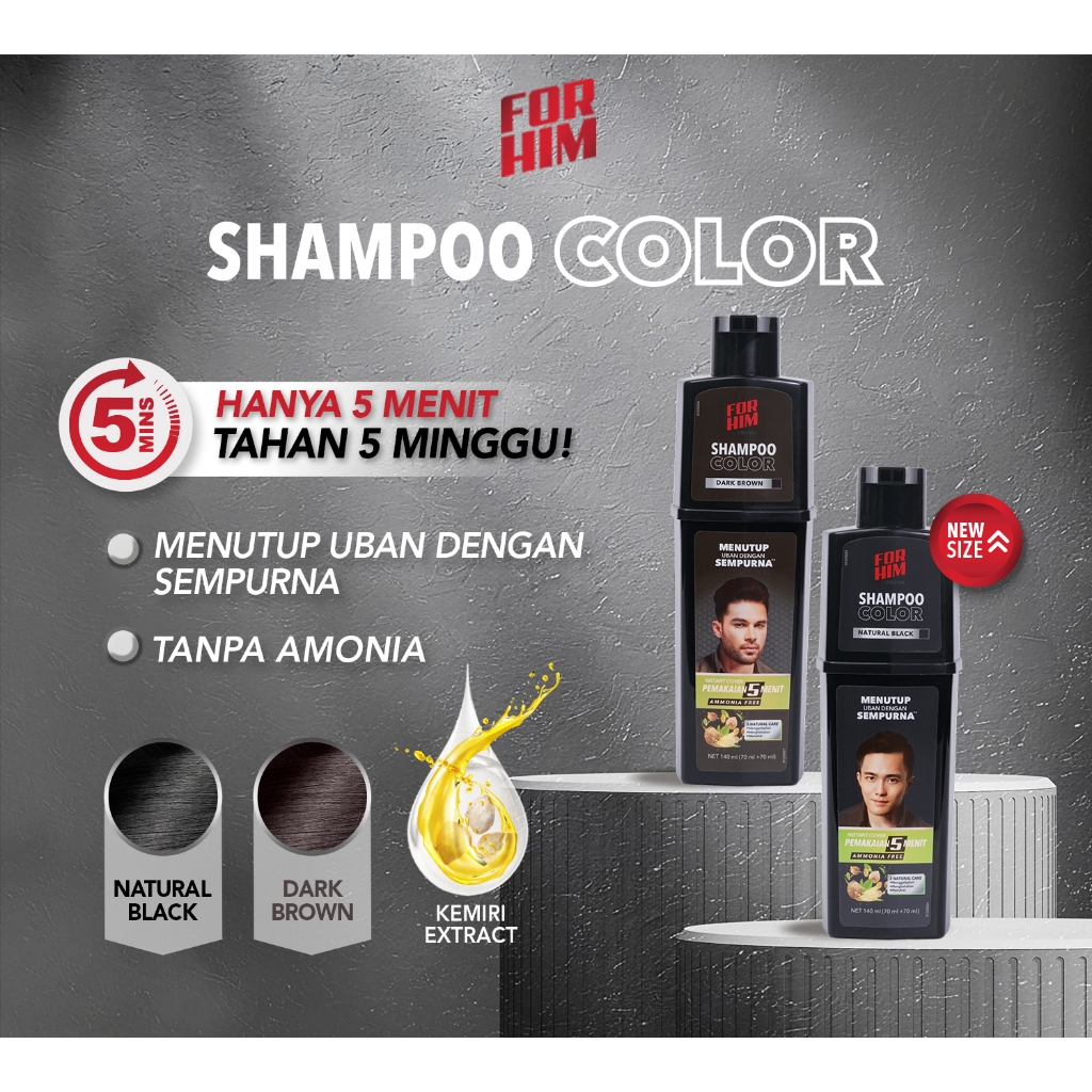 Jual For Him Shampoo Color - Dark Brown / Sampo Semir Rambut Uban Warna ...