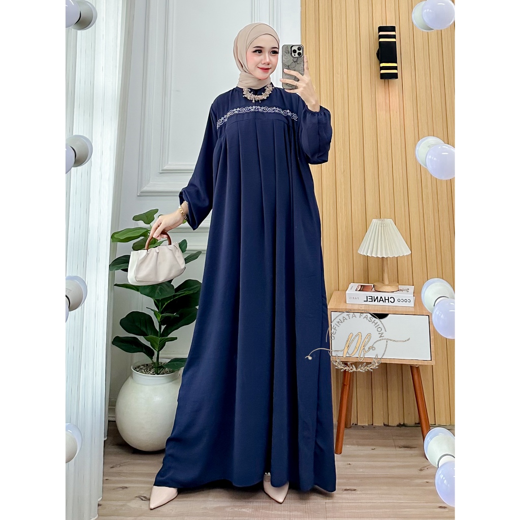 Jual GAMIS DEFINATA Gamis Lebaran 2025 SET HIJAB Crinkle Airflow ...