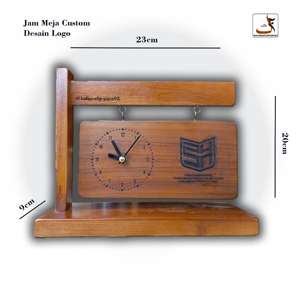 Jual Jam Meja Custom Grafir Nama Logo Perusahaan Kayu Jati, Hadiah Unik ...