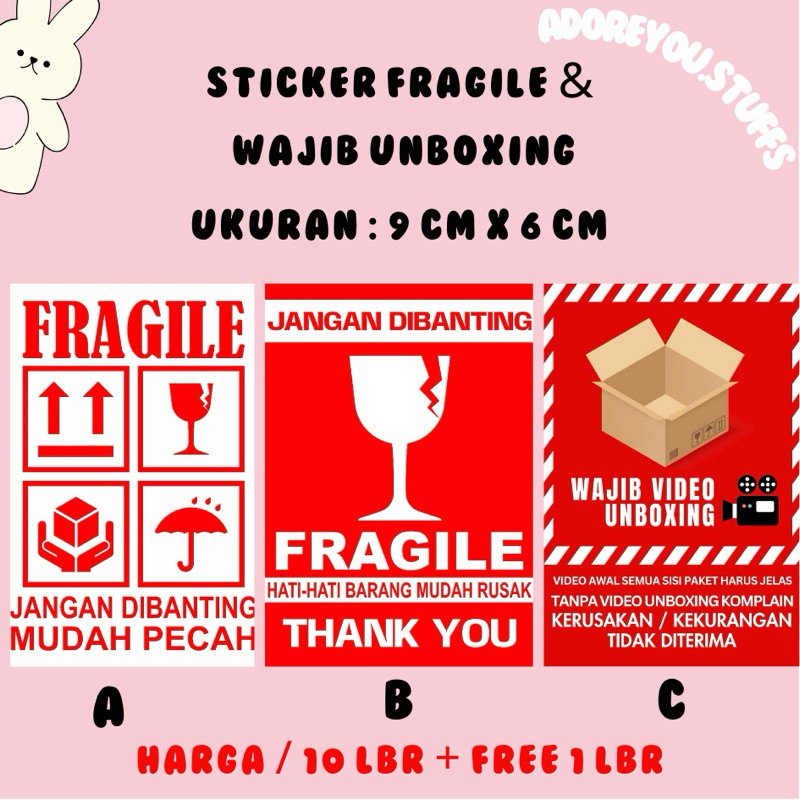 Jual [ 10 Lbr + Free 1 Lbr ] Sticker Fragile | Sticker Thankyou ...