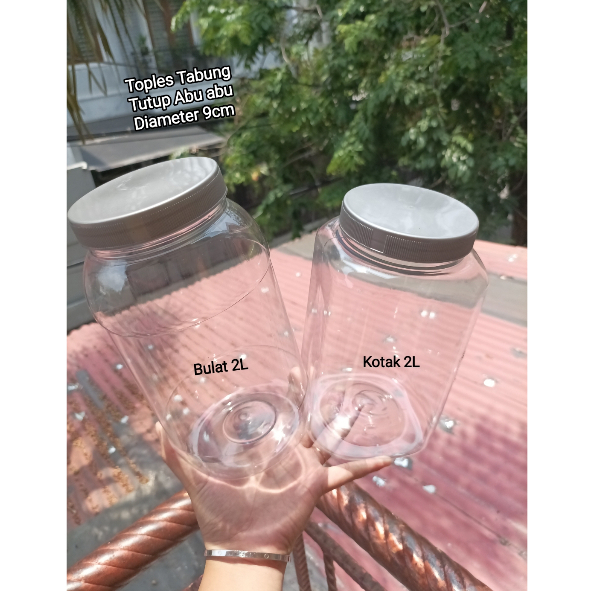 Jual TOPLES KOTAK & TABUNG 2 LITER TUTUP PLASTIK ABU ABU METALIK (PP) | Shopee Indonesia
