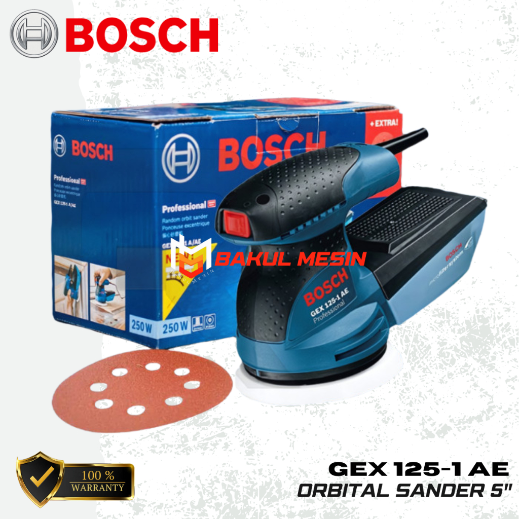 Jual BOSCH GEX 125-1 AE mesin amplas bulat orbital sander 5inch GEX125 | Shopee Indonesia