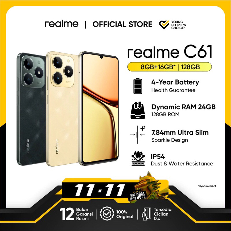 Jual Realme C61 Ram 8+16/128 Original 100% Garansi Resmi (New) | Shopee Indonesia