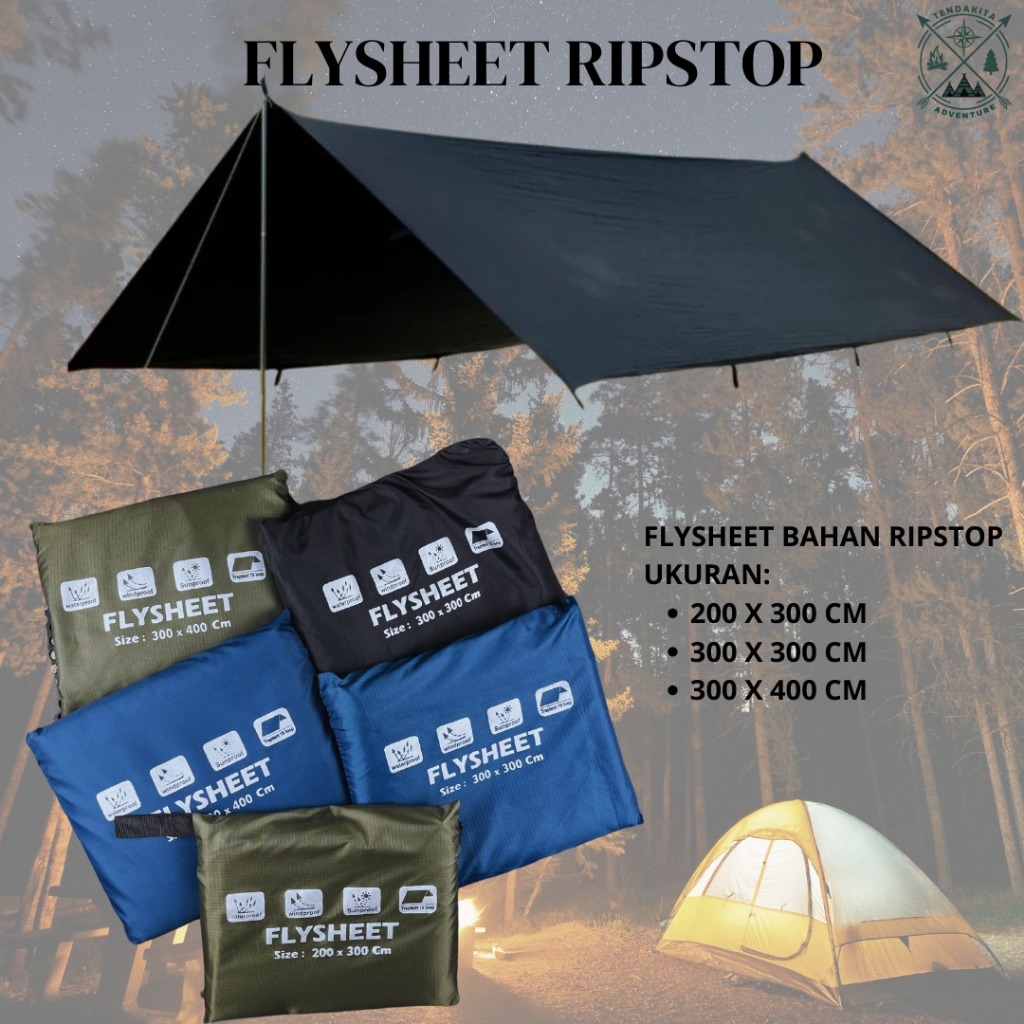 Jual Flysheet Tenda Waterproof 3x4 Atap Tenda Outdoor Tiang Flysheet ...