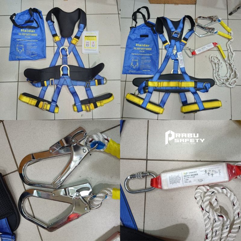 Jual Full Body Harness Lanyard Absorber Double Hook Brand Haidar | Safety Harness Original 100% ...