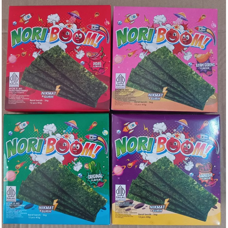Jual SNACK NORI BOOM RUMPUT LAUT PANGGANG 1 BOX ISI 12 PCS | Shopee ...