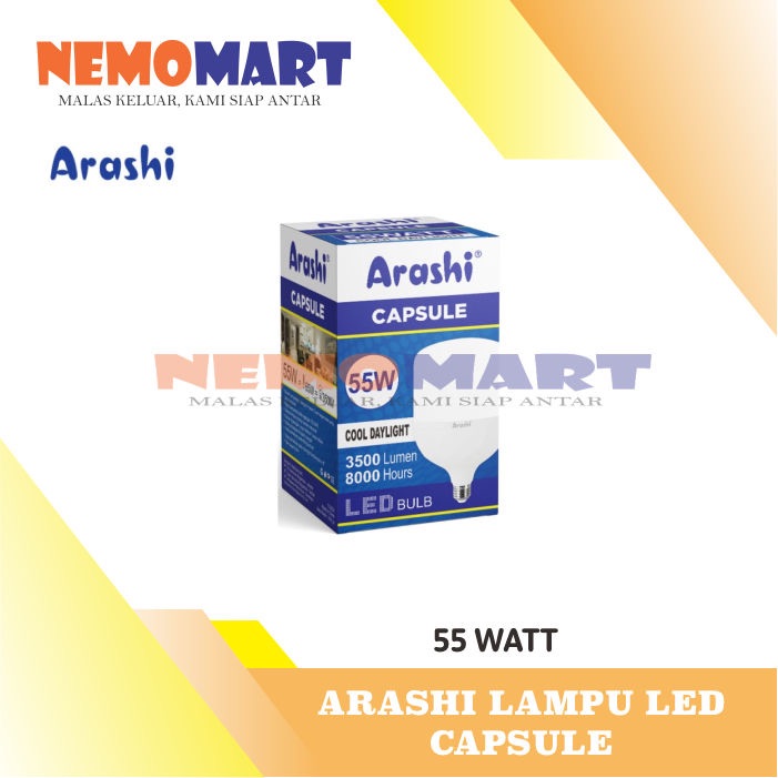 Jual ARASHI BOLA LAMPU LED A-BULB BOHLAM CAPSULE COOL DAYLIGHT 55 WATT ...