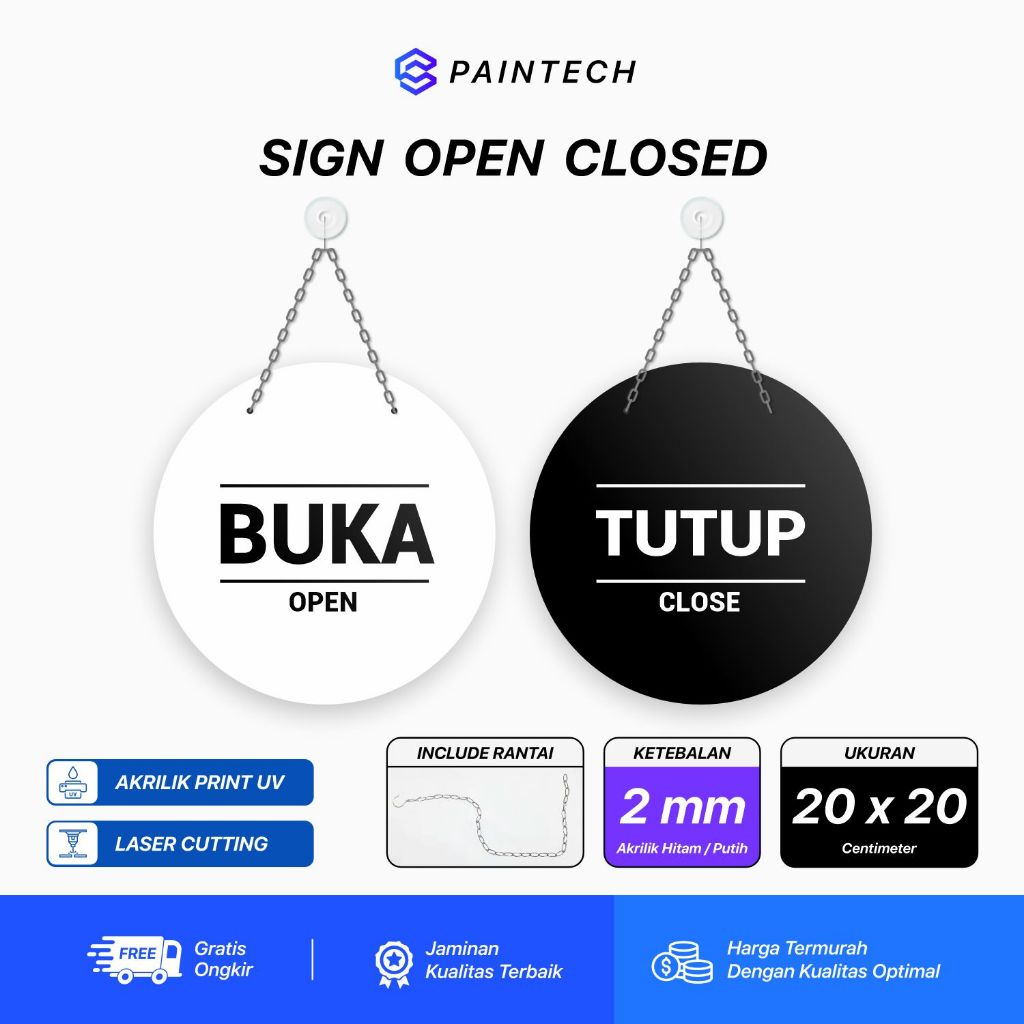 Jual Papan Tanda Buka Tutup Toko / Cafe – Acrylic Sign Open Close 20cm ...