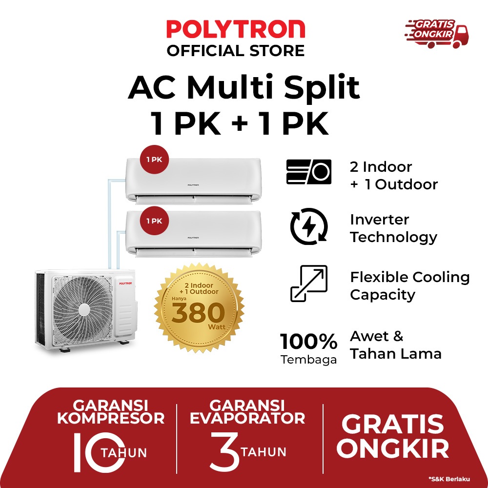 Jual POLYTRON MULTI SPLIT AC 1 PK 1 PK dan outdoor 2 PK PAC 090918MS ...