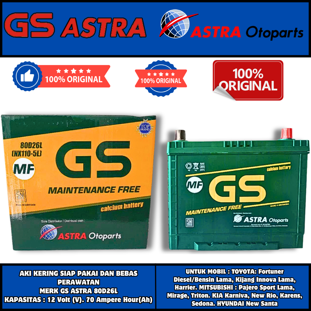 Jual AKI MOBIL FORTUNER LAMA , PAJERO SPORT LAMA , KIJANG INNOVA LAMA , HARRIER 80D26L GS ASTRA ...