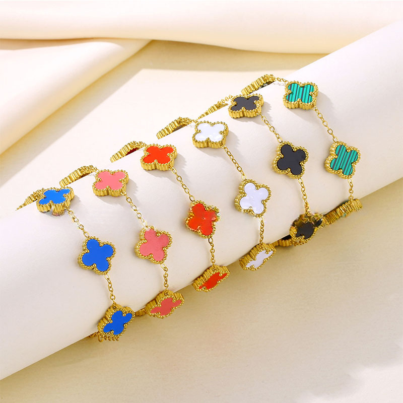 Jual 18k Clover ganda sisi OL Fritillaria gelang Lucky Clover gelang ...