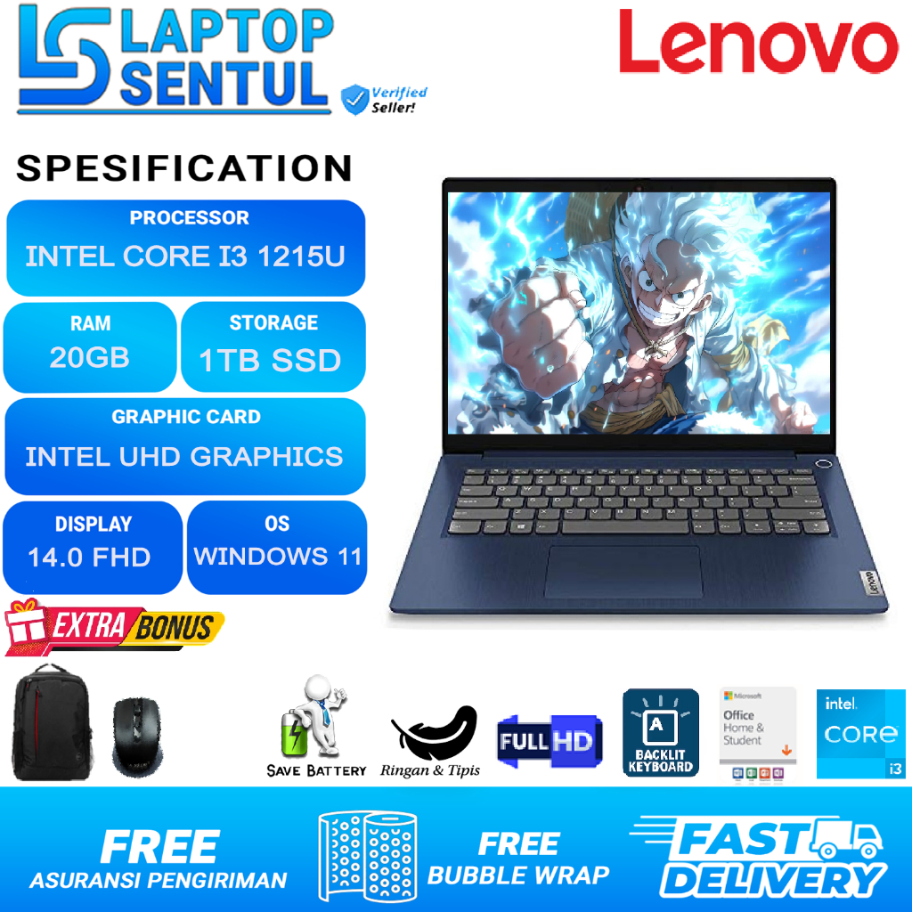 Jual Laptop slim Lenovo Ideapad Slim 3i intel core i3-1215U Ram 12GB ...
