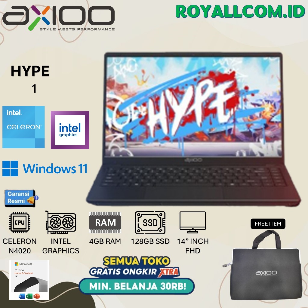 Jual Laptop Axioo HYPE 1 Celeron N4020 4GB 128GB SSD 14" HD WINDOWS 11 ...