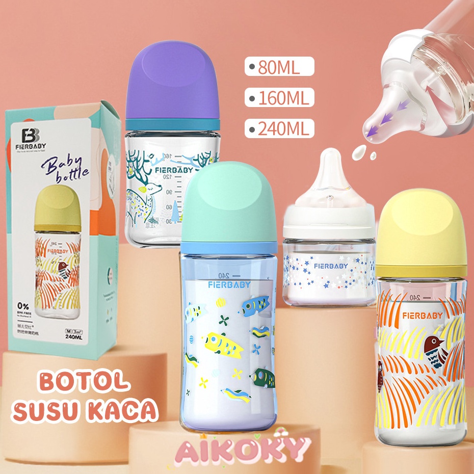Jual Hadir Terbaru AIKOKY Botol Susu Kaca Wide Neck 5CM Botol Bayi Kaca ...