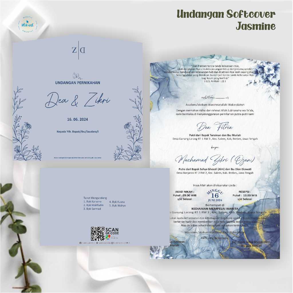 Jual Undangan Pernikahan Semi Amplop Elegan Lipat 3 Bahan Jasmine Free ...