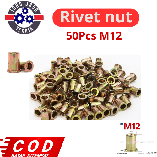Jual 50 Pcs Mur Rivet Nut M12 Rivnut Kuning Besi Carbon Steel Nutsert Tanam insert M12 Rivet Nut ...
