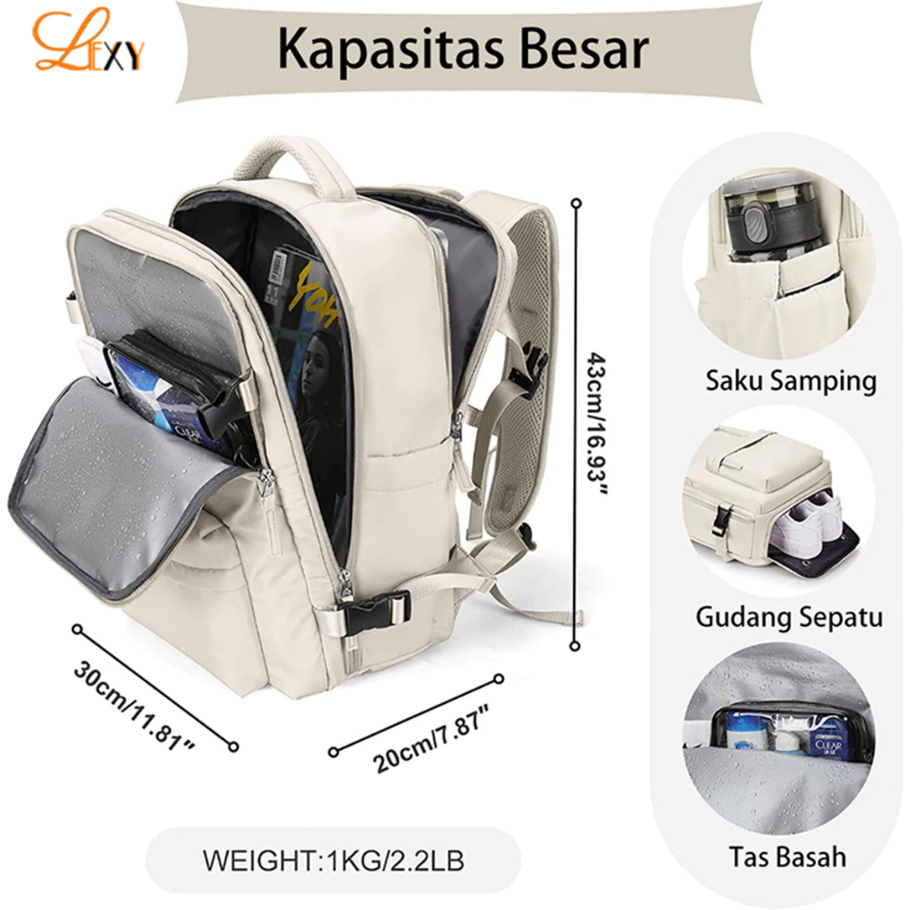 Jual LEXY Tas Ransel Travel Backpack Wanita Multi-fungsi Waterproof Laptop Backpack 16 inch 35 ...