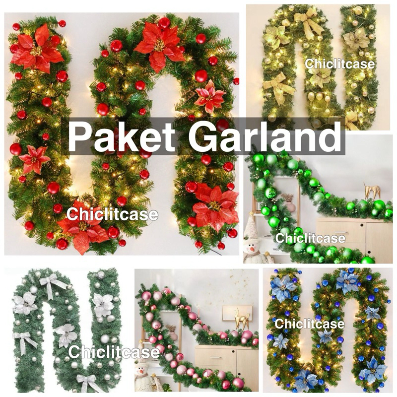 Jual Garland natal 2.7 m DIY/Garland set daun lilit kawat set bunga ...
