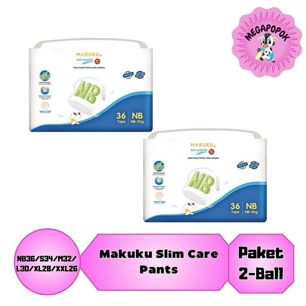 Jual [ 2- BALL ] MAKUKU SAP Diapers Slim Care Tape/Pants NB/S/M/L/XL/XXL Popok Tipis Anti Gumpal ...