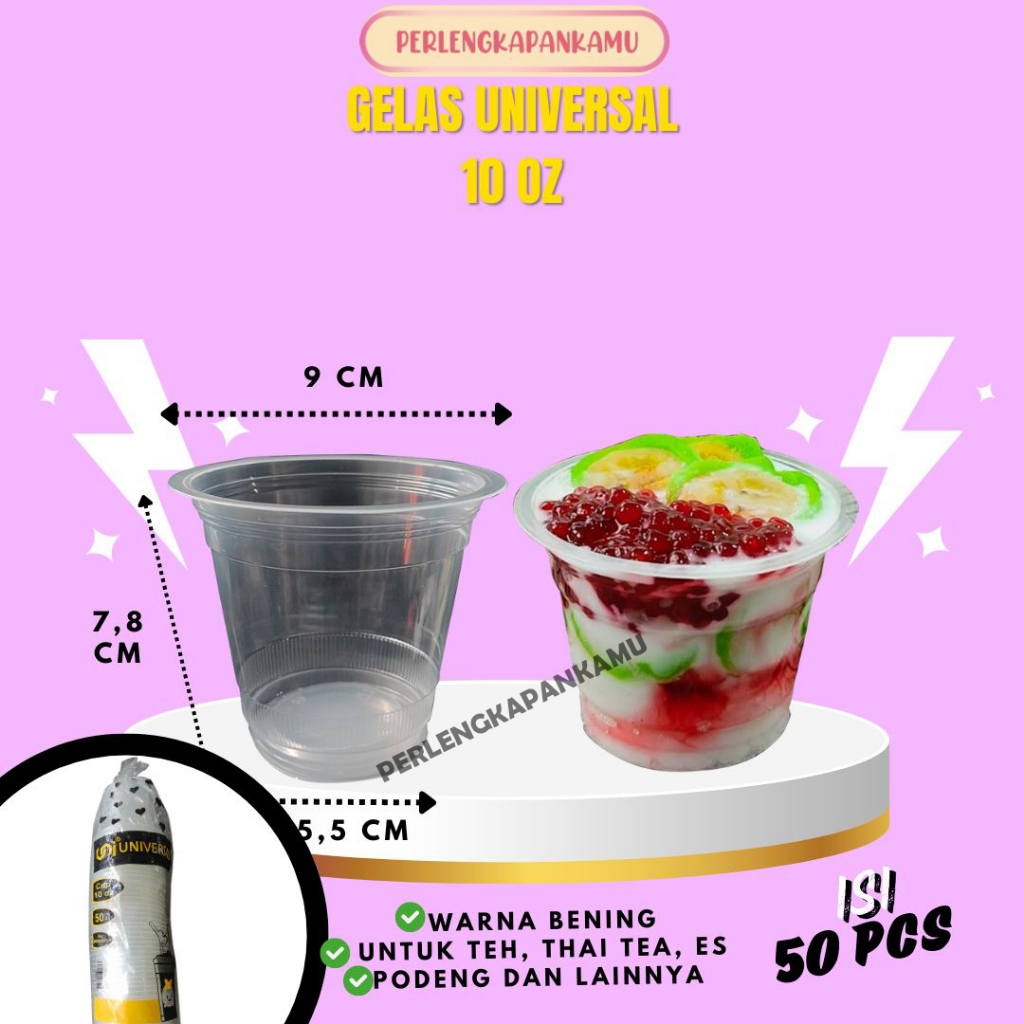 Jual Gelas Plastik Datar 10 oz Cup Pop Es Podeng isi 50 Gelas 10 oz Pop ...