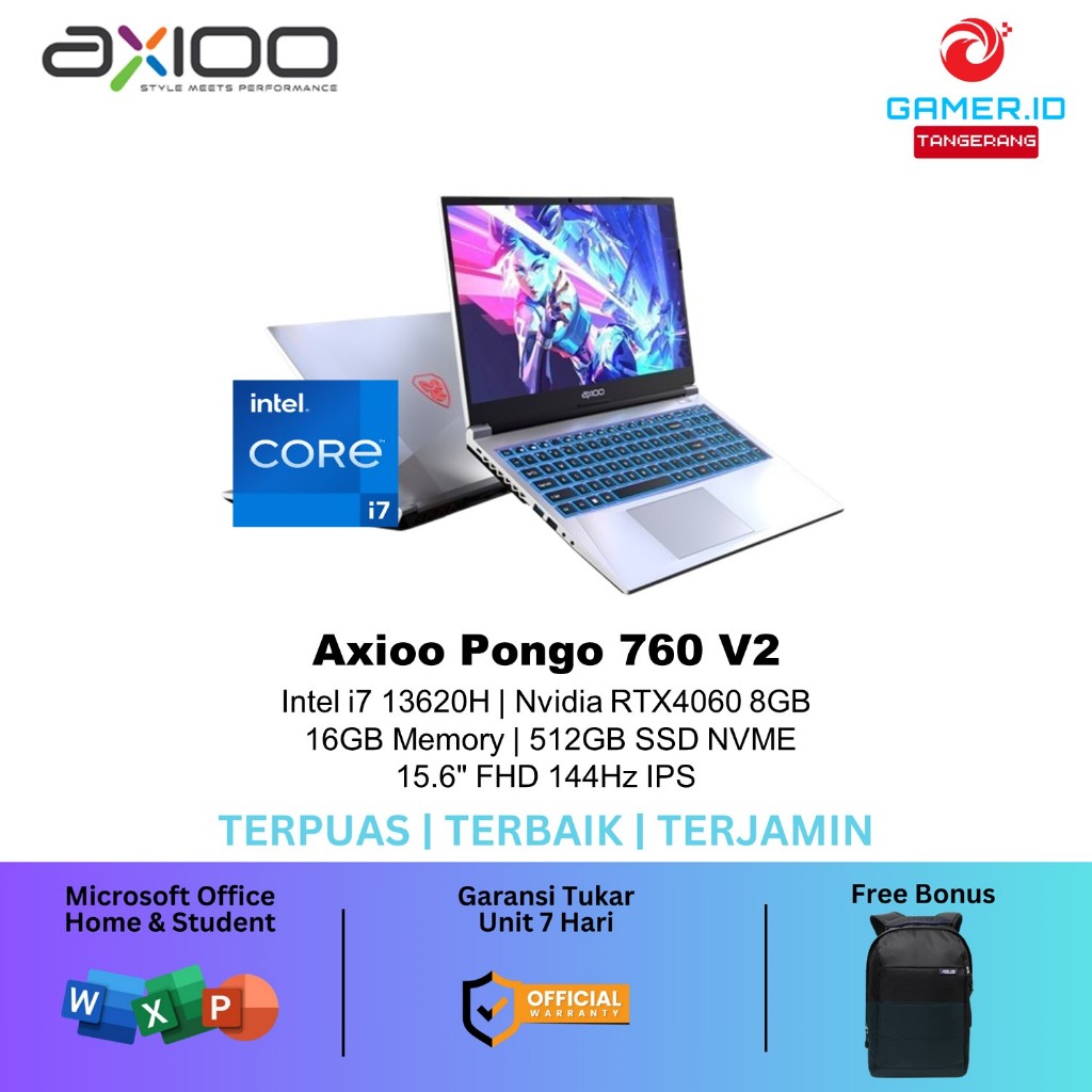 Jual Axioo Pongo 760 V2 I7 13620H RTX4060 8gb ram 16gb 512 ssd Win 11 ...