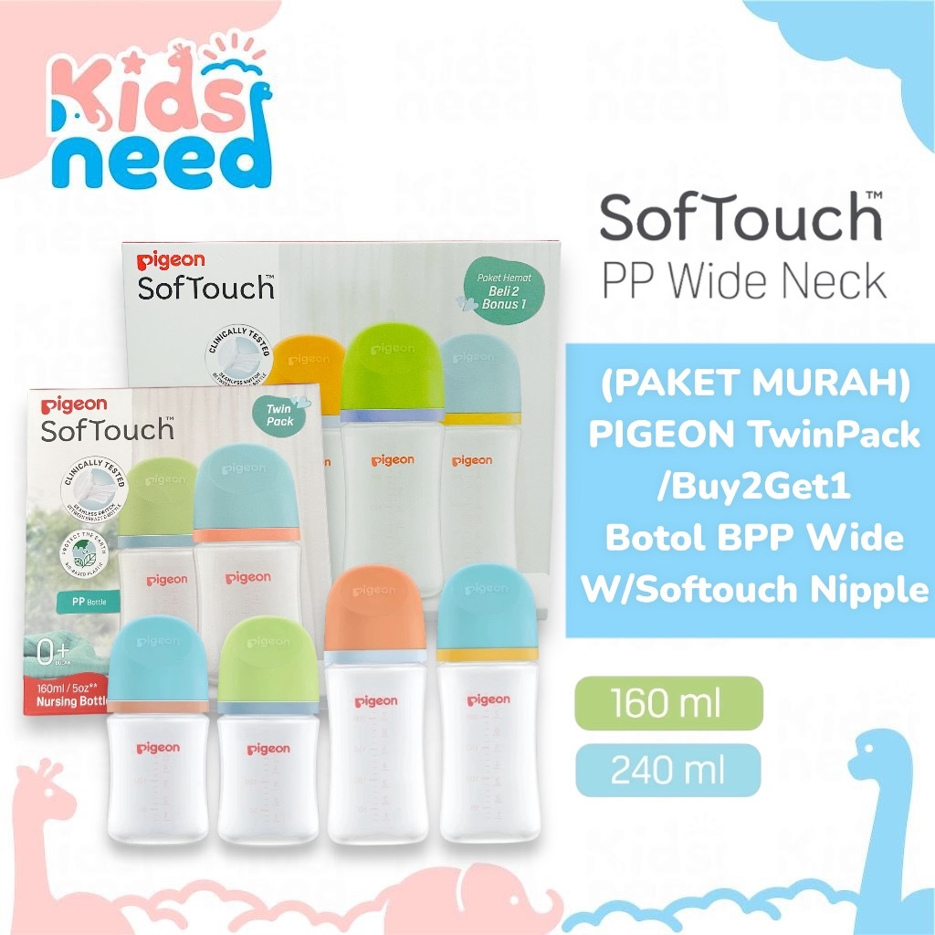 Jual (PAKET MURAH) Pigeon GEN 3 TWINPACK / BUY 2 GET 1 Botol BPP Wide Neck W/Softouch Nipple ...