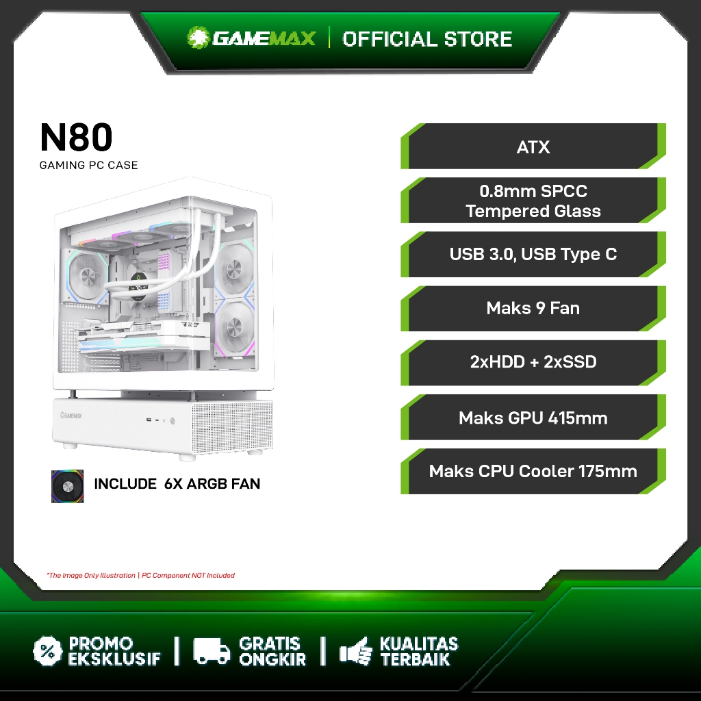 Jual Casing PC GameMax N80 White - MATX | Shopee Indonesia