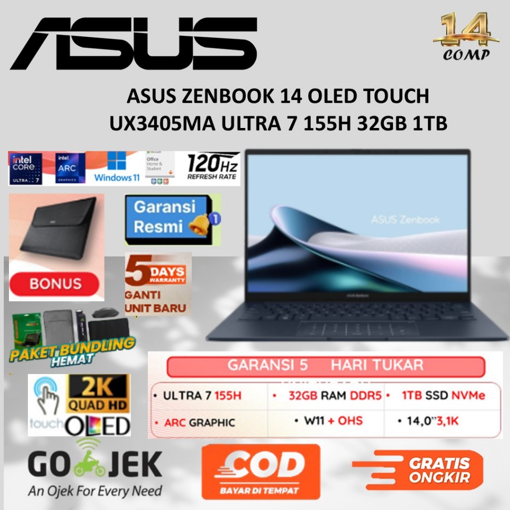 Jual Asus ZENBOOK 14 OLED TOUCH UX3405MA ULTRA 7 155H 32gb 1TB W11+OHS ...