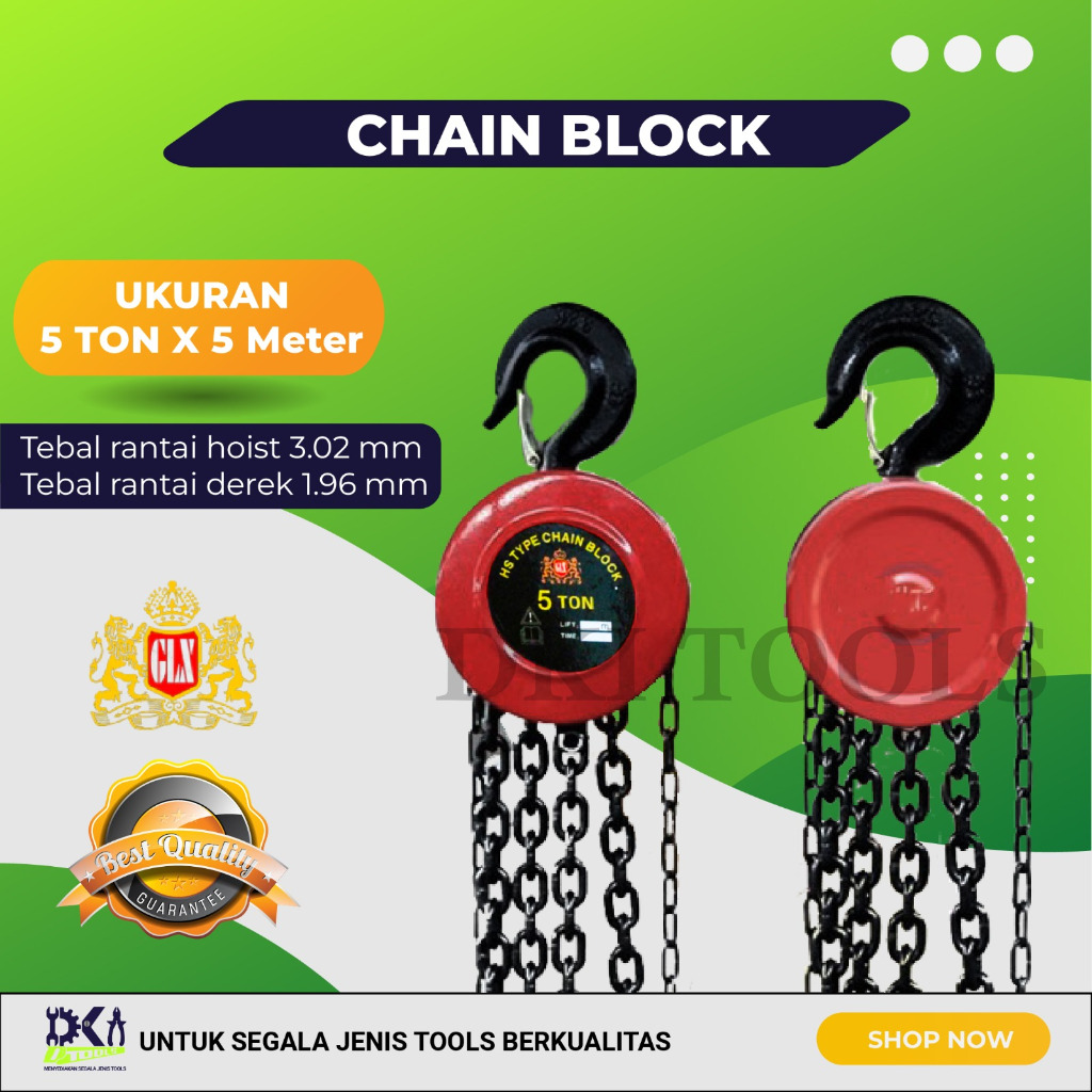 Jual GLX Chain Block Hoist Takel Katrol Angkut Barang 1 Ton 2 Ton 3 Ton 5 Ton X 5 Meter | Shopee ...