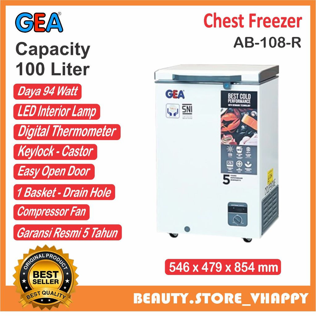 Jual Chest Freezer GEA 100 Liter AB-108 R Low Watt Garansi Resmi ...