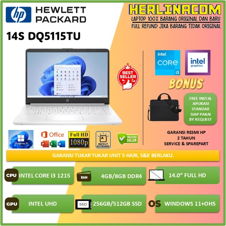 Jual Laptop HP 14s DQ5115TU Intel Core i3 1215U 8GB 512GB SSD WINDOWS ...