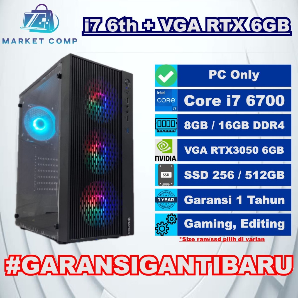 Jual Market PC Gaming Komputer Core i7 6700 + RTX3050 - CPU Rakitan Editing | Shopee Indonesia
