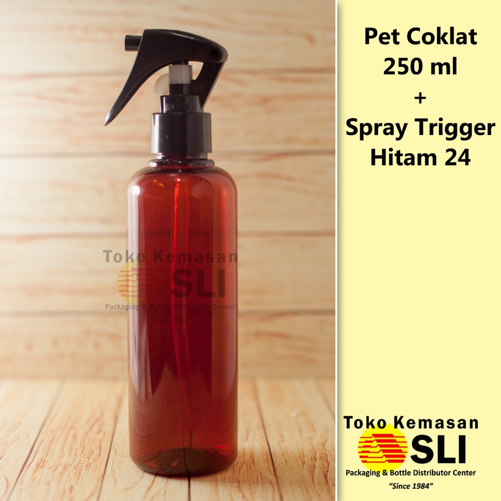 Jual PET 250 ML COKLAT + TUTUP SPRAY TRIGGER HITAM 24 MM | Shopee Indonesia