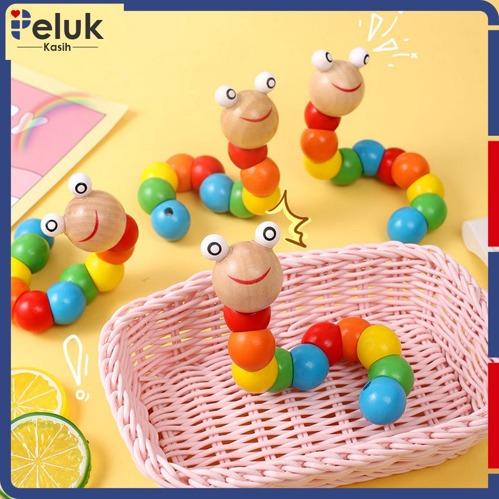 Jual Montessori Wooden Caterpillar Toys Mainan Boneka Ulat Kayu ...
