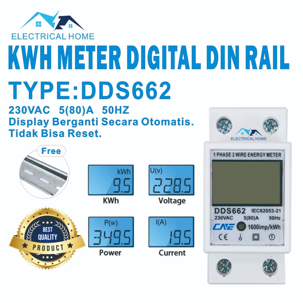 Jual KWH Meter Digital 1 Phase 5(80)A 4 in 1 DDS-662 (KWH.VM.AM.WATT ...