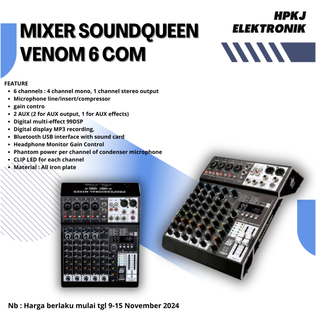 Jual MIXER SOUNDQUEEN VENOM6 VENOM 6 Mixer audio sound queen VENOM 6 channel | Shopee Indonesia