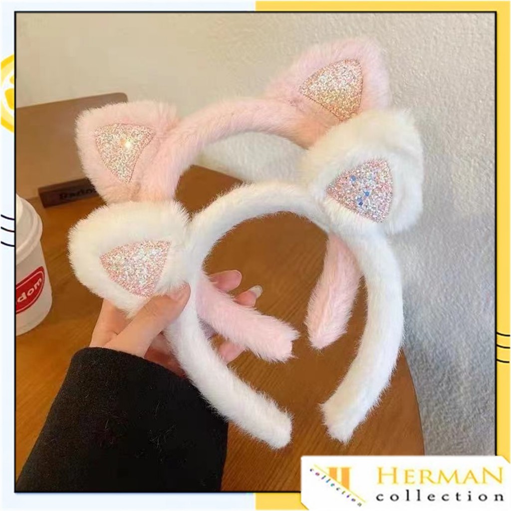 Jual HC Bando Bulu Karakter Telinga Kucing Glitter Bando Anak Remaja ...